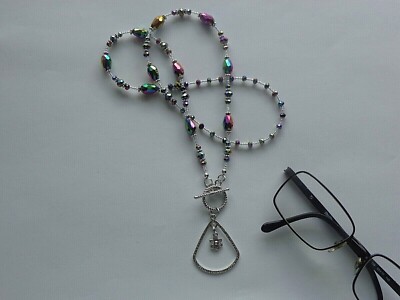 EYEGLASSES LOOP NECKLACE SILVER PENDANT BEADED READING EYEGLASSES ...