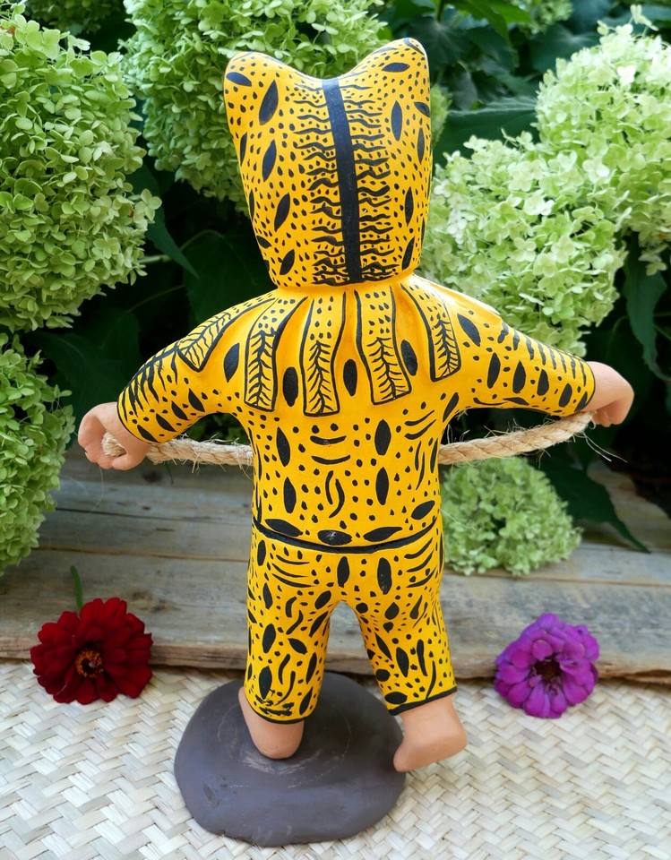 #2 Tiger Dancer Figure & Whip Wood Hand Carved Handmade Guerrero Mexico ...