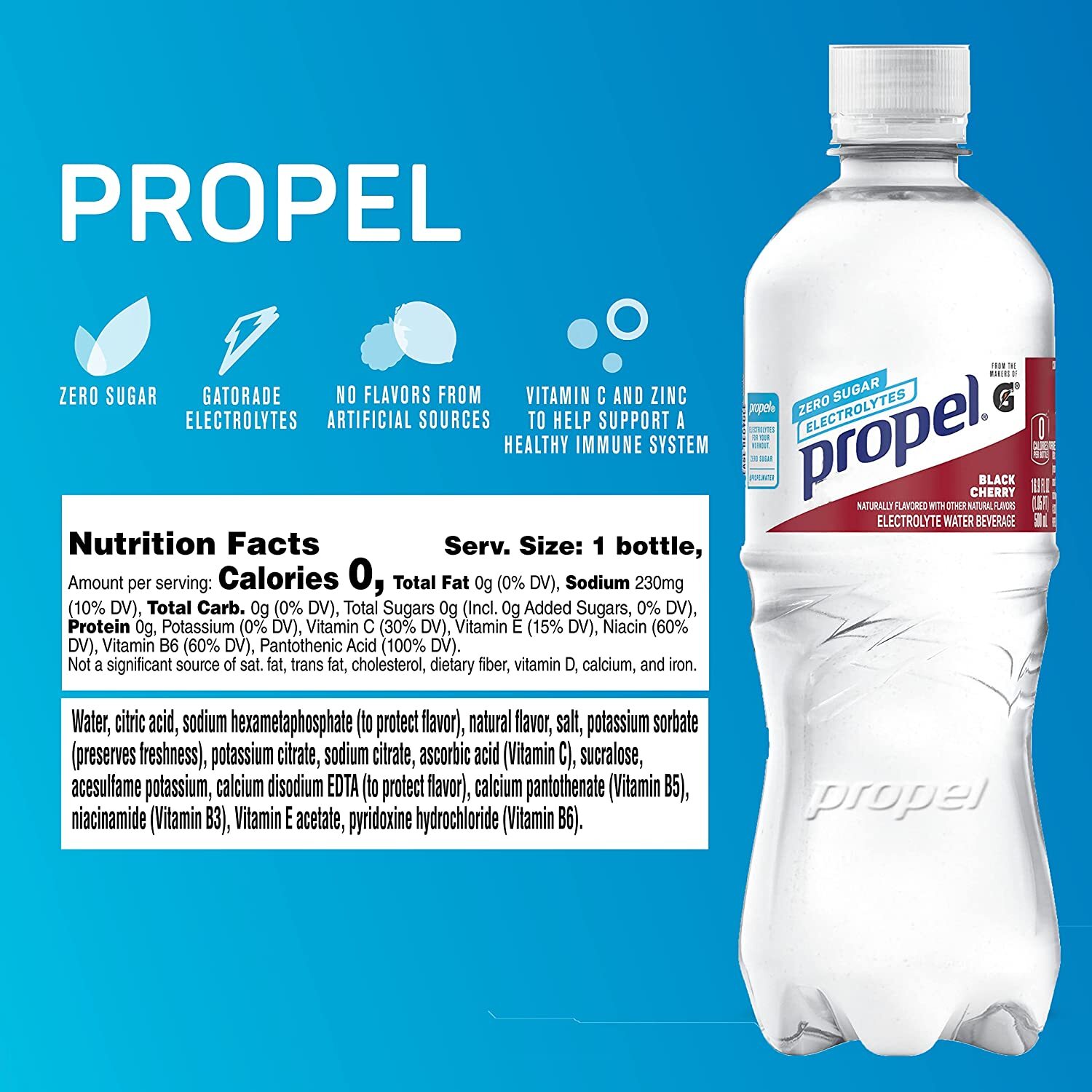 Propel Black Cherry, Zero Calorie Sports Drinking Water with ...