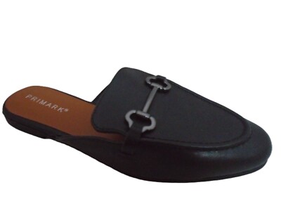 PRIMARK BLACK FAUX LEATHER SLIP ON SLIDERS LADIES FLAT SHOES UK 5 - EUR ...