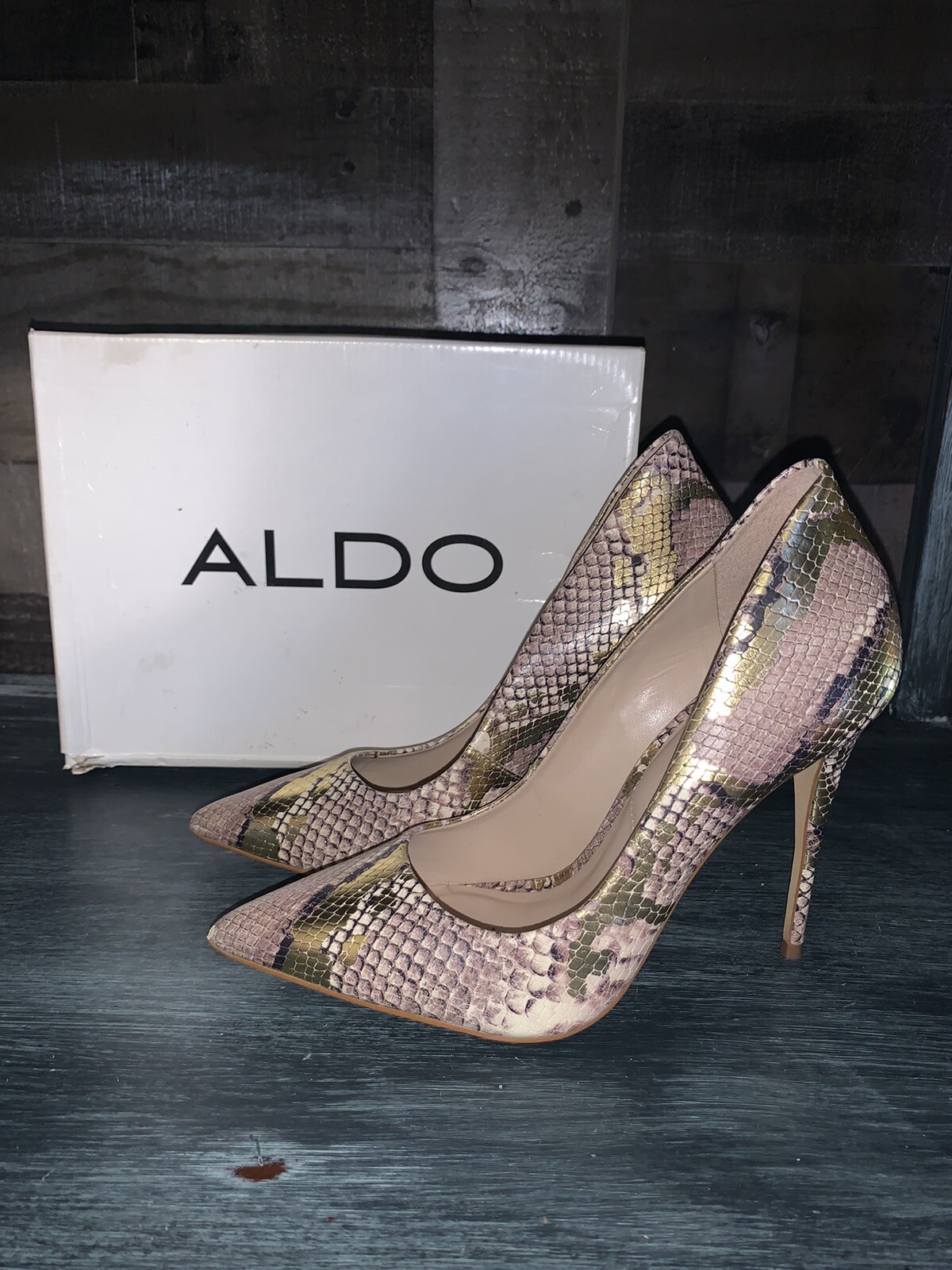 Aldo Gold Snake Skin Pumps High Heels Size 8.5 - Gem
