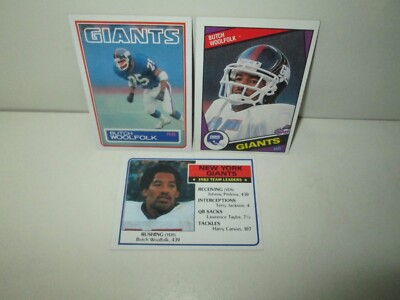 LOT OF 3 BUTCH WOOLFOLK 1980s Cards Rookie #135 120 324 NEW YORK GIANTS ...