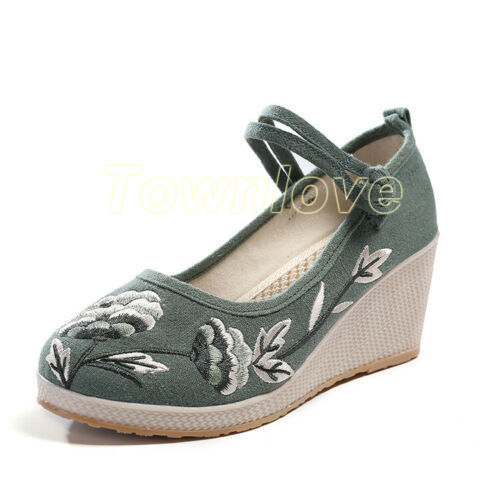 Women Hanfu Ethnic Embroidered Wedges Shoes High Heel Chinese Lady ...
