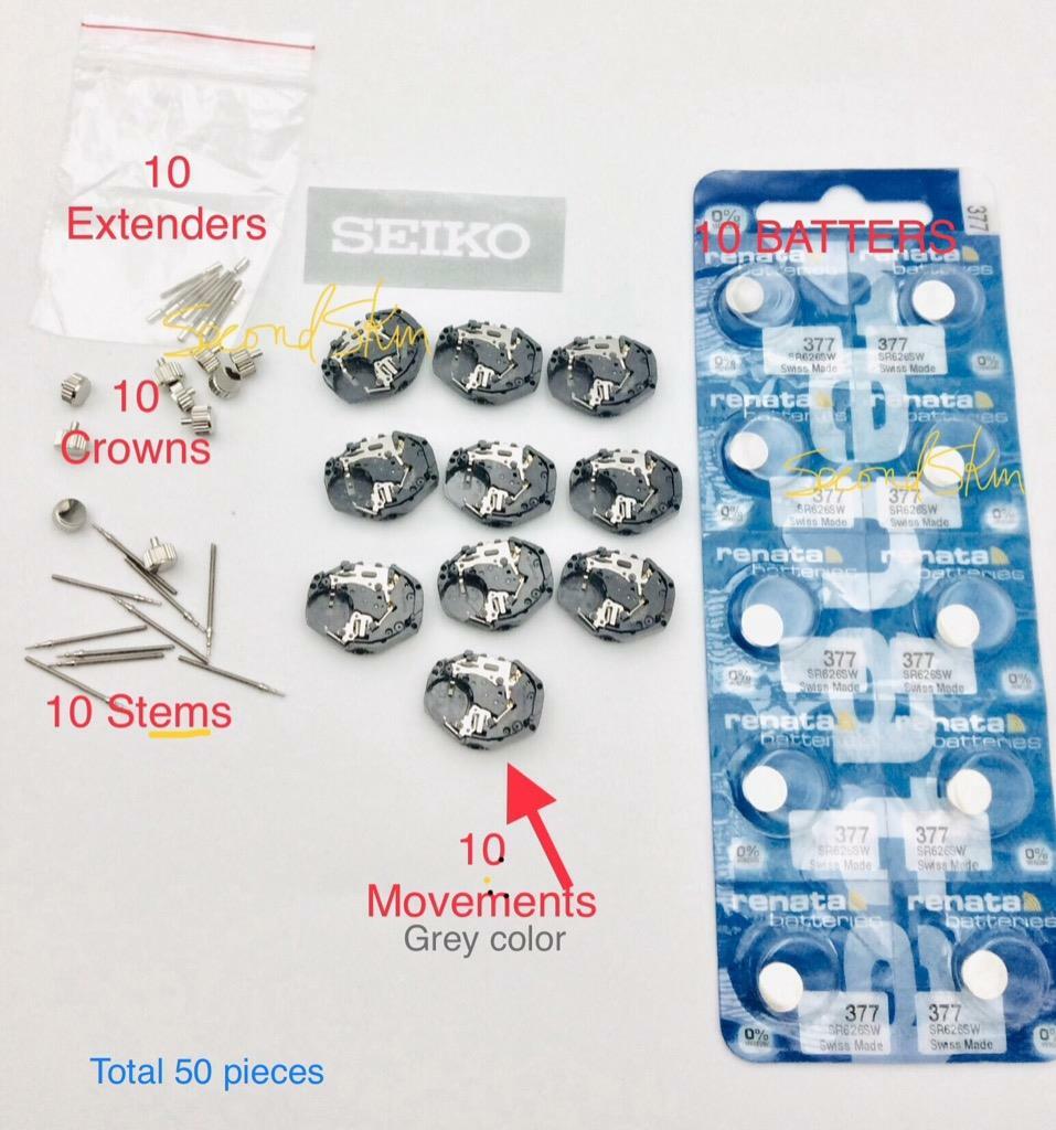 10 New SEIKO Japan PC21 Movement PC21J 10 Stem 10 Crown 10 Extender 10 ...
