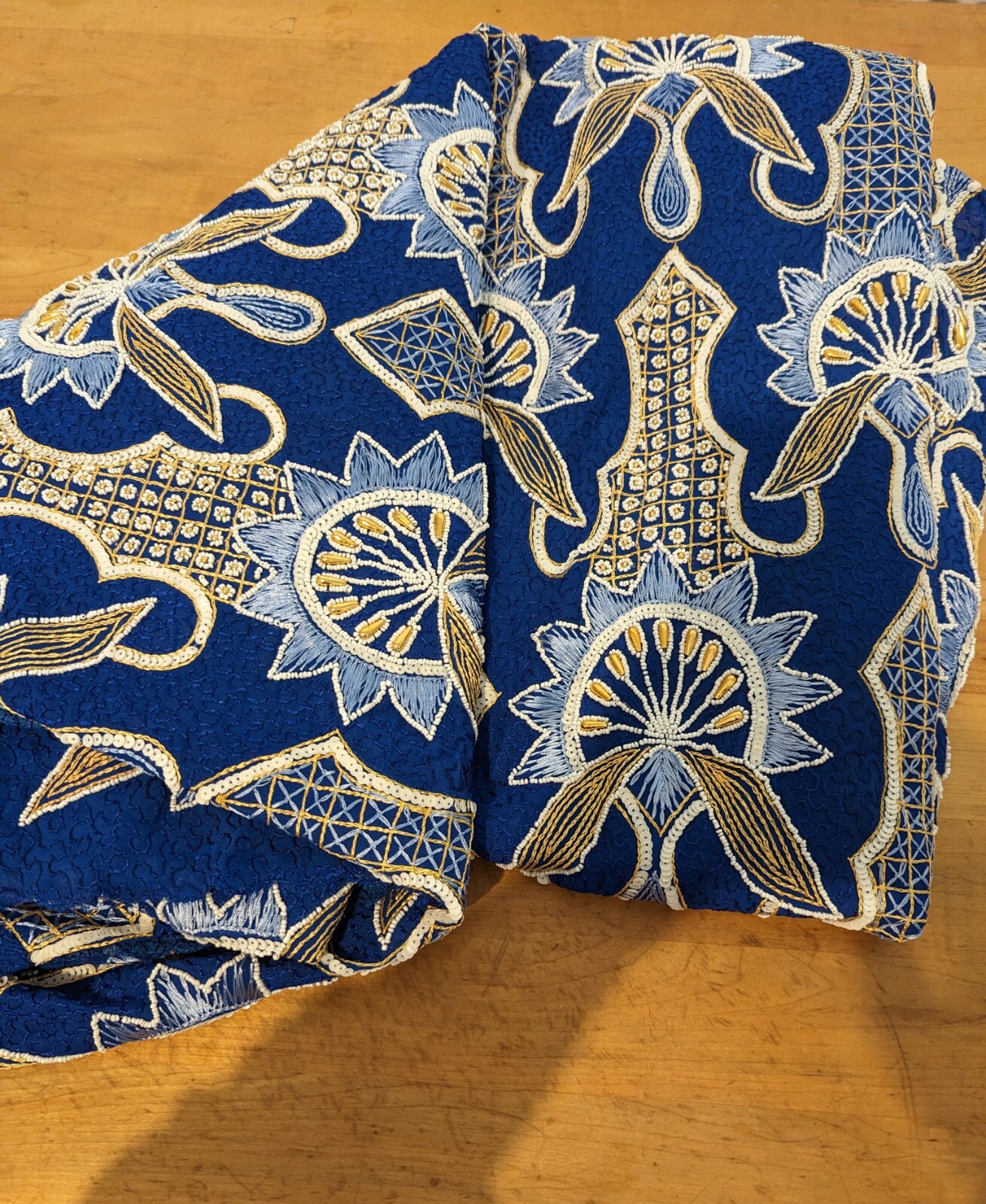 Beaded Material. African Traditional Wrapper. Blue with detailed ...