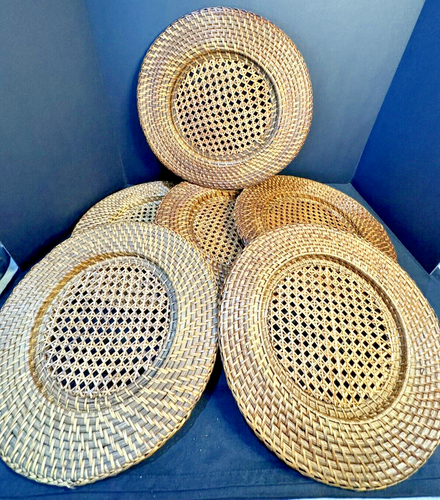 Set of 6 Woven Wicker Chargers 14" Diameter Boho Beach Tiki Perfect! | eBay