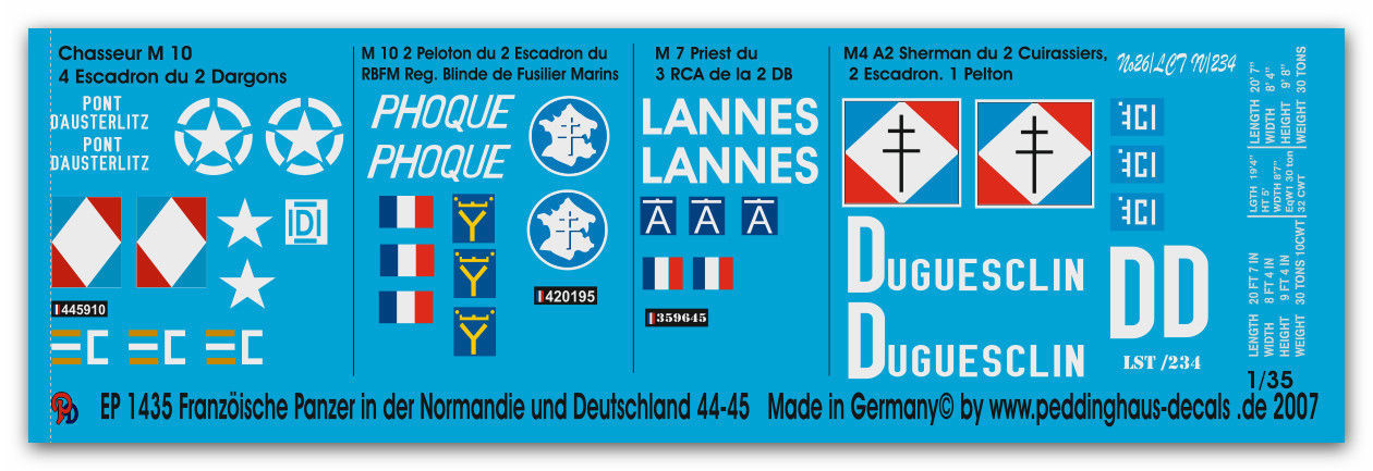 Peddinghaus 1/35, 1435, Decals for French tanks in Normandy and Germany ...