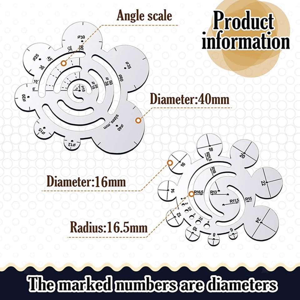 2x DIY Round Leathercraft Drawing Ruler Cutting Ruler Leatherworking ...