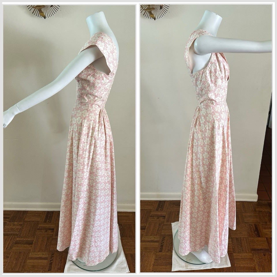 1950s Robarka Pink Cotton Floral Maxi Dress Hostess Gown 3D Daisy Rose ...