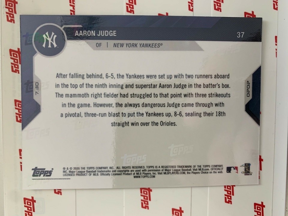 2020 TOPPS NOW BLUE PARALLEL CARD 01/49 NEW YORK YANKEES AARON JUDGE ...