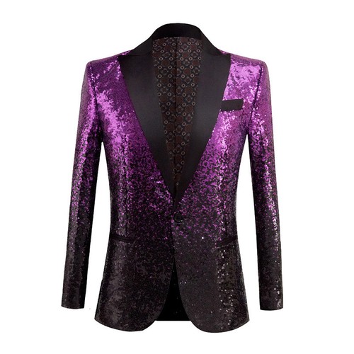Men Two Tone Gradient Color Shiny Sequin Jacket Suit Blazer Coat ...
