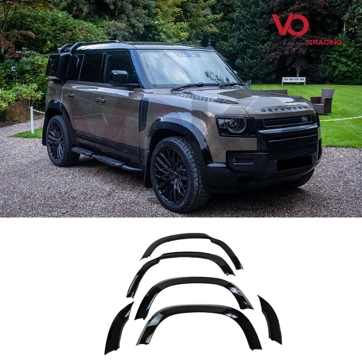 GLOSS BLACK WHEEL ARCHES FENDER FLARE TRIMS LAND ROVER DEFENDER 110 ...