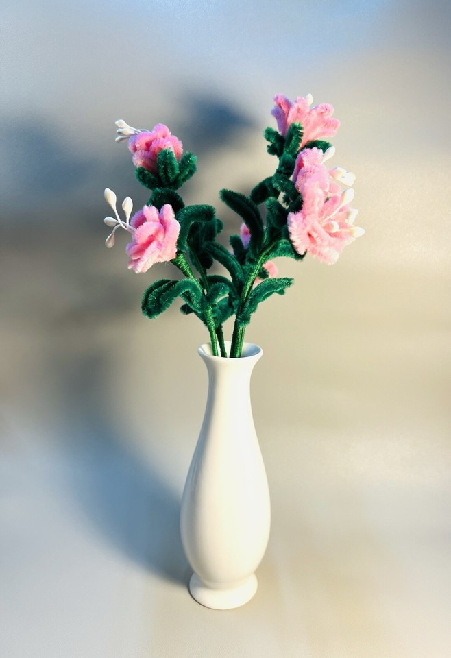 Pink Flowers Bouquet In The Vase Pipe Cleaners Handmade | eBay