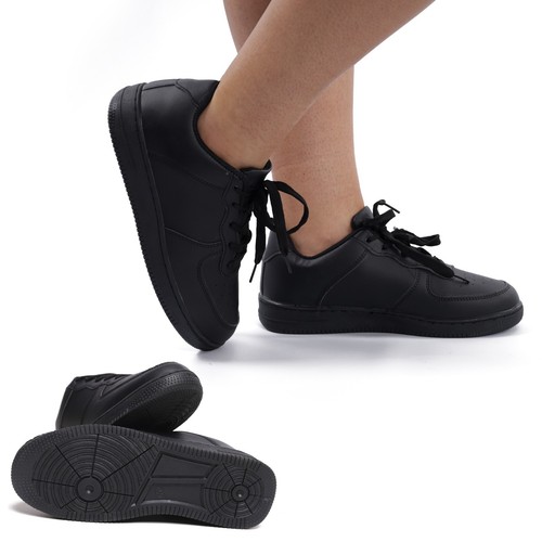 Ladies 100% Plain Black Trainers Size 3 to 8 UK - SPORTS LEISURE WORK ...