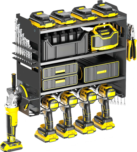 Heavy Duty Power Tool Organizer Wall Mount, 4 layer Metal battery ...