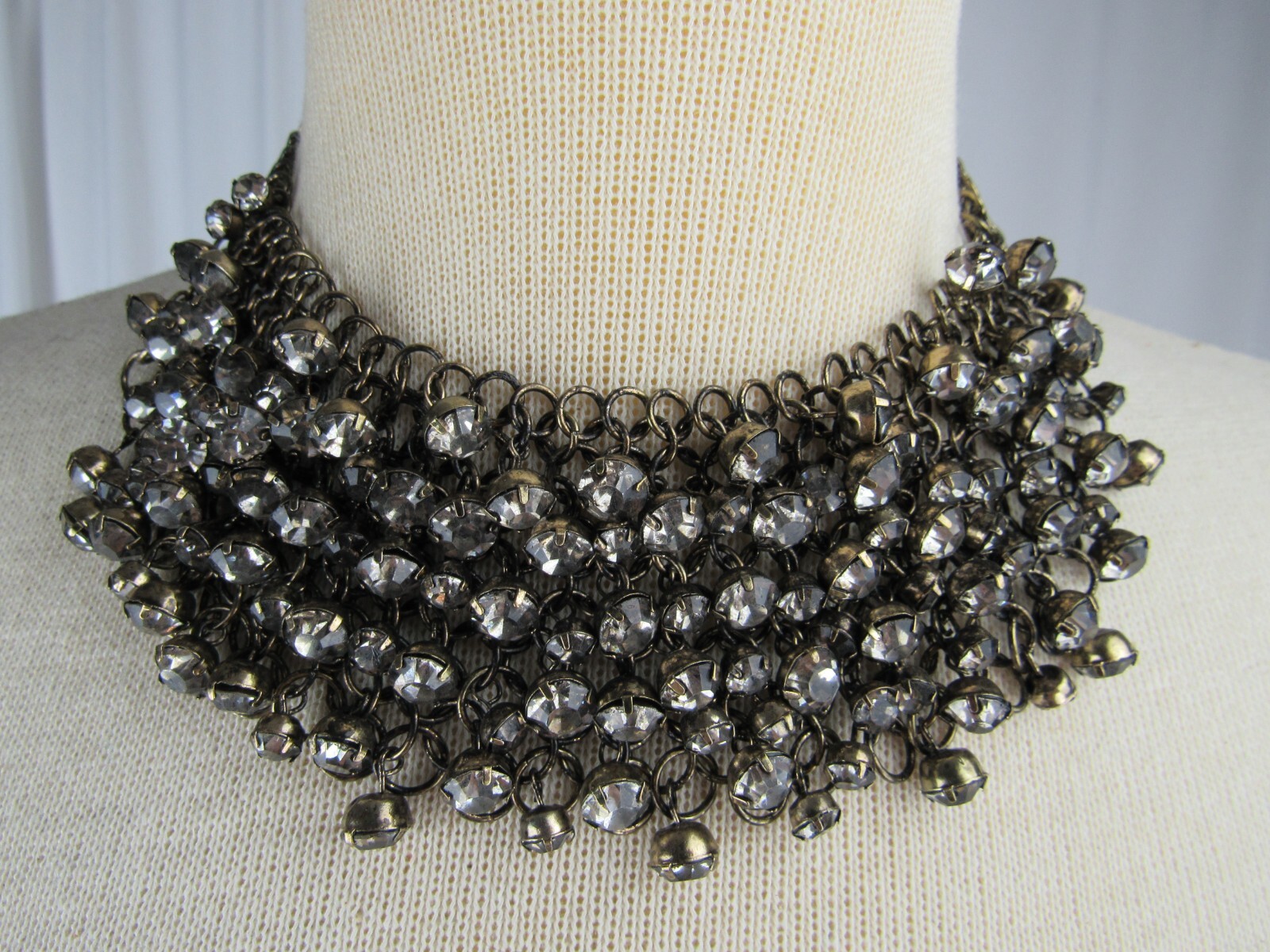 MID CENTURY necklace LARGE clear gems 1970's ESTATE S… - Gem