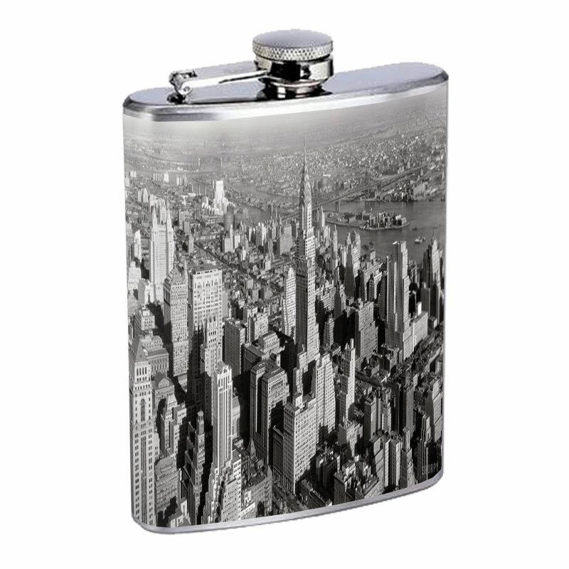 Vintage New York City Silver Hip Flask D5 8oz Stainless Steel Old ...
