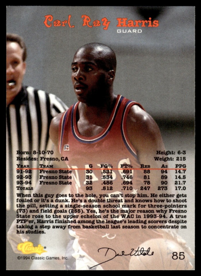 1994-95 Classic Draft #85 Carl Ray Harris Fresno State Bulldogs | eBay
