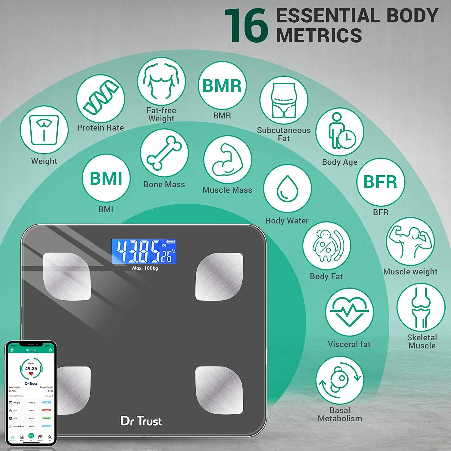 Dr Trust (USA) Rechargeable Bluetooth Digital Smart Fitness Body Fat ...