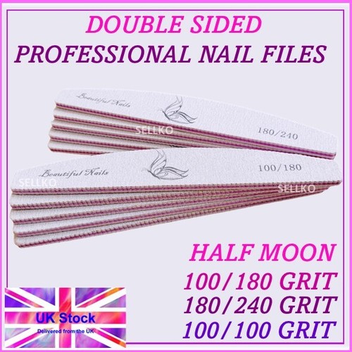 Nail Files 100/180/240 Grit Half Moon Emery Board Buffer File Diamond ...