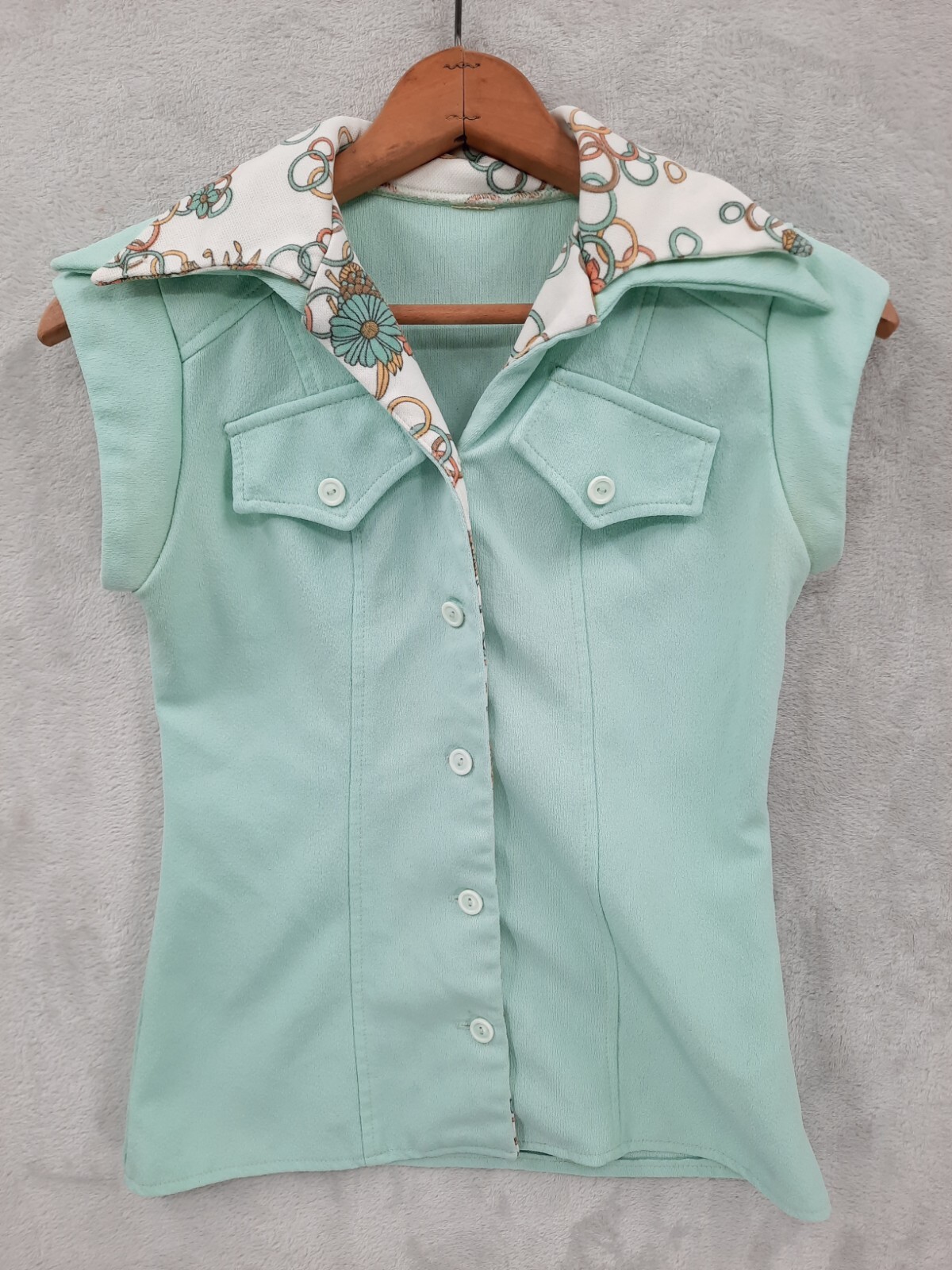 Vintage 70s Double Butterfly Collar Cap Sleeve Fitted… - Gem