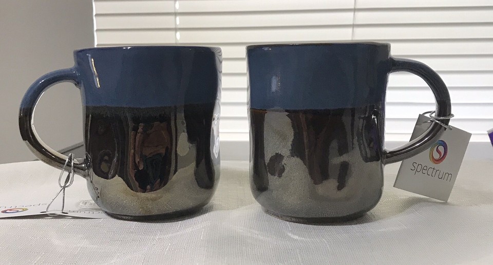 (2) Spectrum Designz Metallic Mirror 16 Oz Mugs Blue/Grey Tones Q | eBay