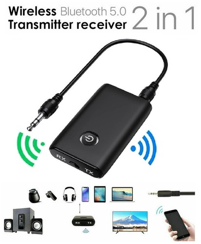 2-in-1 Wireless Bluetooth 5.0 Transmitter Receiver Adapter Audio 3.5mm ...