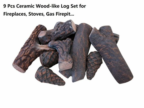 9PCS Ceramic Wood Gas Log Set Fireplace Imitation Wood Propane Firepit ...