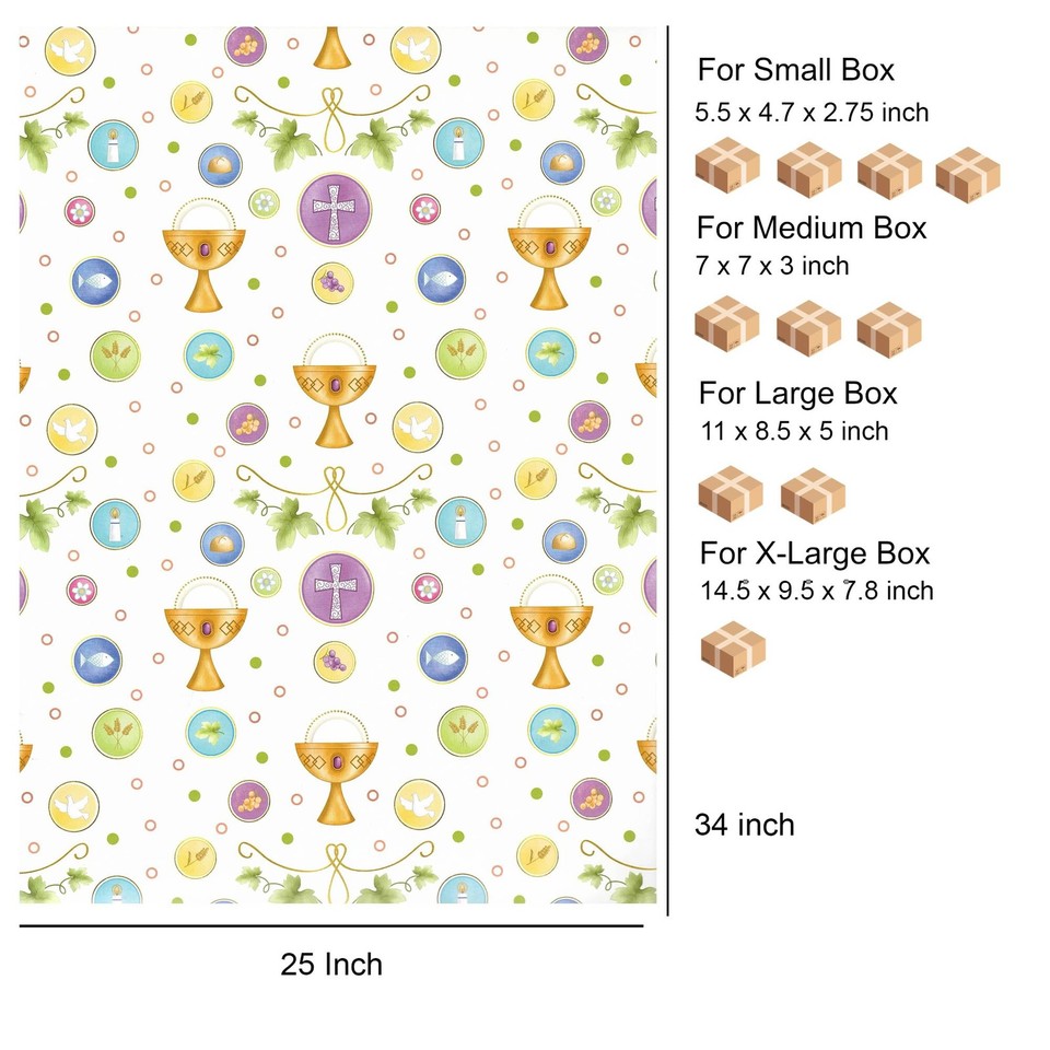 4 Sheets 34x25 Inch Premium Wrapping Paper Set for First Holy Communion ...