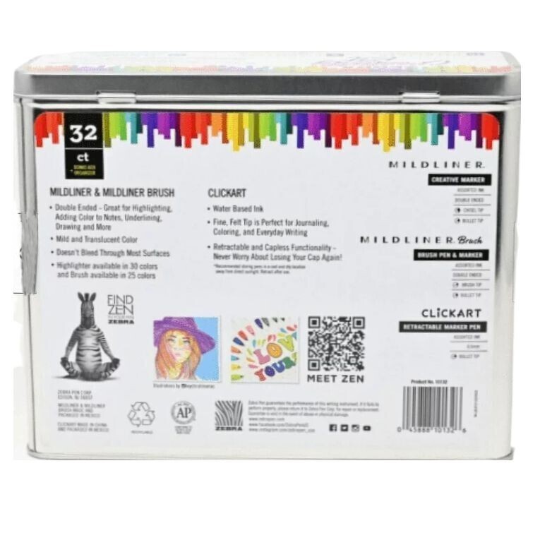 Zebra Creativity Kit Marker Set 32Ct w/ Box Organizer Brush Pens Marker ...