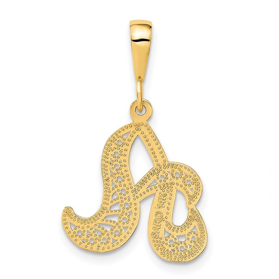 14k Yellow Gold Polished Script Filigree Letter A Initial Pendant | eBay