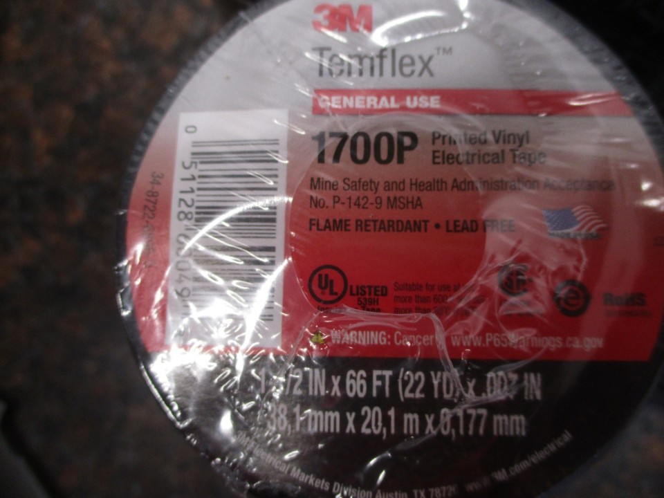 20 3M Temflex Mining Grade Vinyl Electrical Tape 1700P 1-1/2 in x 66 ft ...