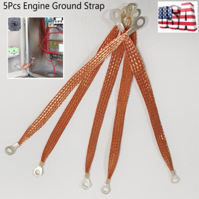 5x Car Engine Grounding Cable Straps with Terminal Plug Tinned Copper ...