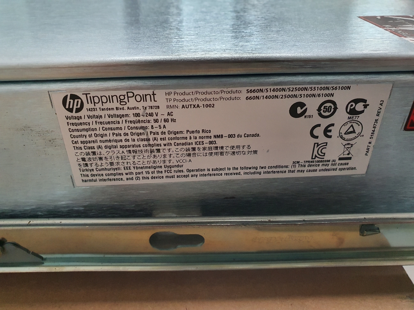 HP TippingPoint 2500N 3Gbps 1GbE 10GbE Intrusion Prevention System (IPS ...