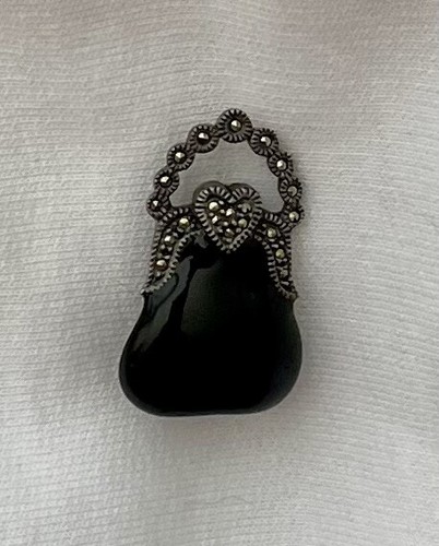 Judith Jack JJ Sterling Silver Black Enamel & Marcasite Purse Pin ...