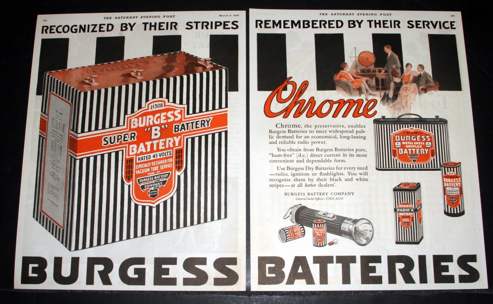 1928 OLD MAGAZINE PRINT AD, BURGESS SUPER "B" 45 VOLT CHROME RADIO ...