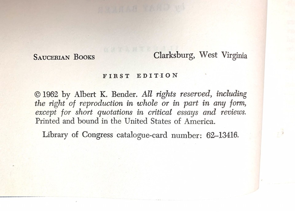 Sale~Flying Saucers and The Three Men~Albert Bender~1962~First Edition ...