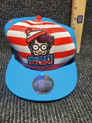 Where's Waldo Wally Book Striped Flat Bill Cartoon Snapback Adjustable ...
