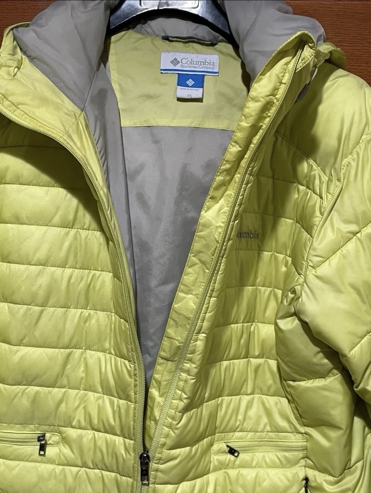 Columbia Women's Yellow Hooded Puffer Jacket Full Zip Lined Pockets 2X ...