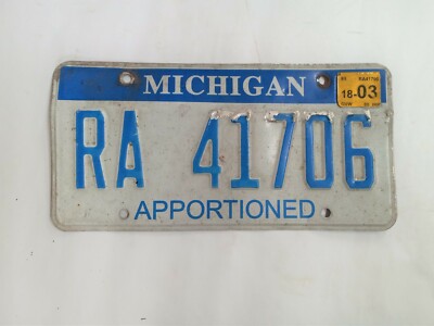 MICHIGAN LICENSE PLATE BLUE BAND WHITE /BLUE "APPORTIONED" | eBay
