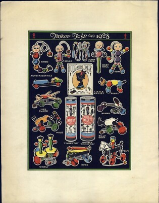 1928 PAPER AD Tinkertoy Billy Goat Mule Whirly Tom Auto Racer Tinker ...