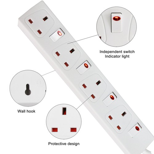 4 WAY 4 GANG SWITCHED EXTENSION LEAD EXTENTION LEAD 1M/ 2M/ 4 SOCKETS ...
