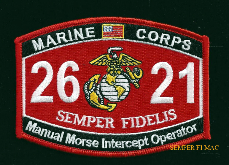 MOS 2621 MANUAL MORSE INTERCEPT OPERATOR HAT PATCH US MARINES PIN UP ...