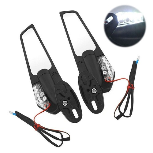 Wind Swivel Wing Fin Rearview Side Mirror with LED Light For GSXR 600 ...