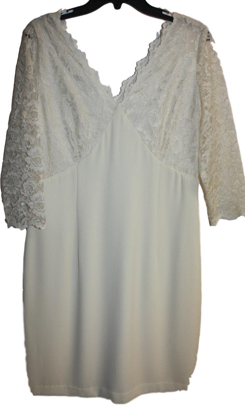 Worthington Ladies Womens Ivory Lace Top 3/4 Sleeve Short Formal Dress ...