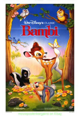 BAMBI MOVIE POSTER Original Re-release 1988 Folded 27x41 N.Mint DISNEY ...