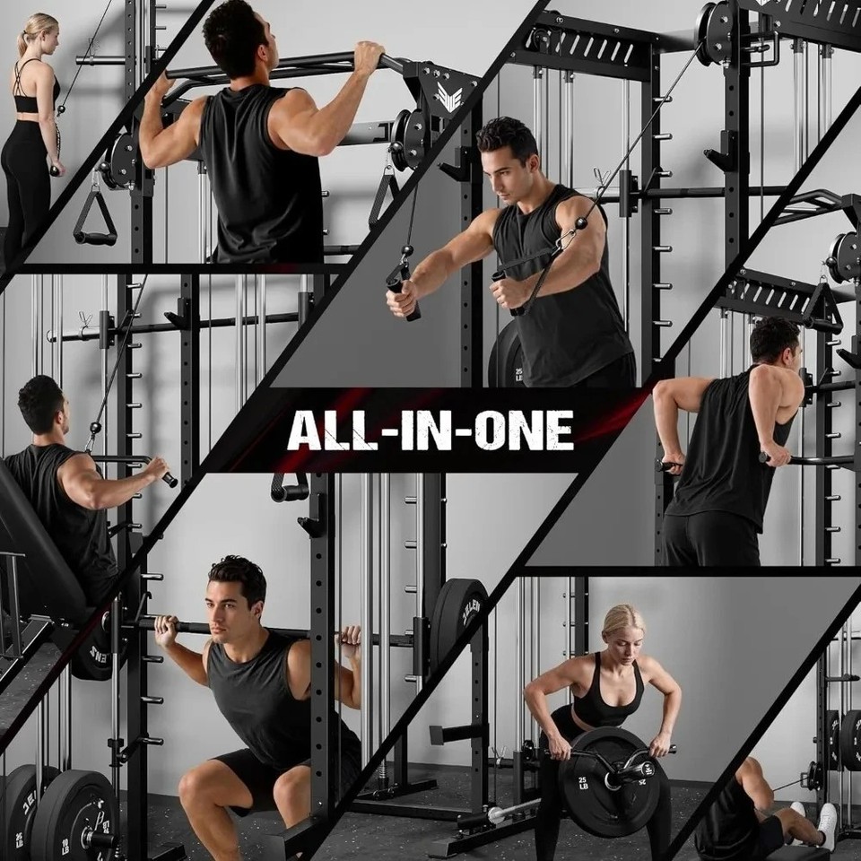 Home Gym System Workout Station Smith Machine Strength Training Weight ...