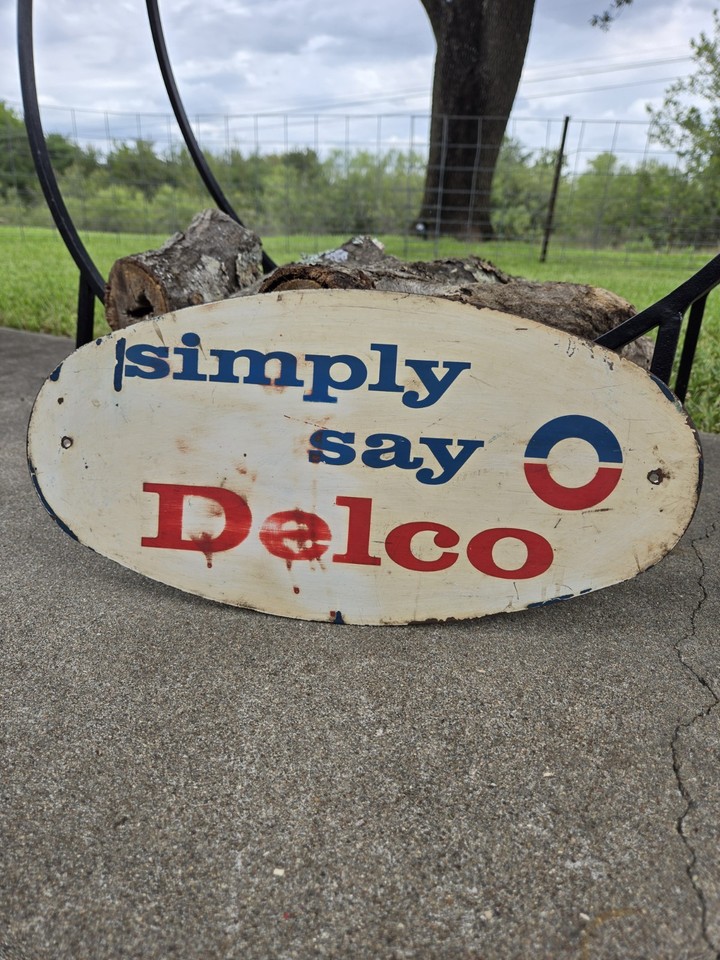 HTF Vintage Metal "Simply Say DELCO" Sign General Motors GM Automotive ...