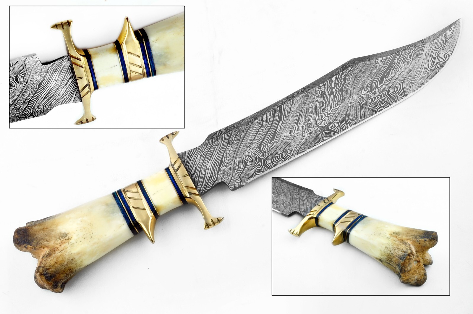 Damascus Steel, Boing Knife, Handmade Hunter, Fixed Blade Knifo Camping ...