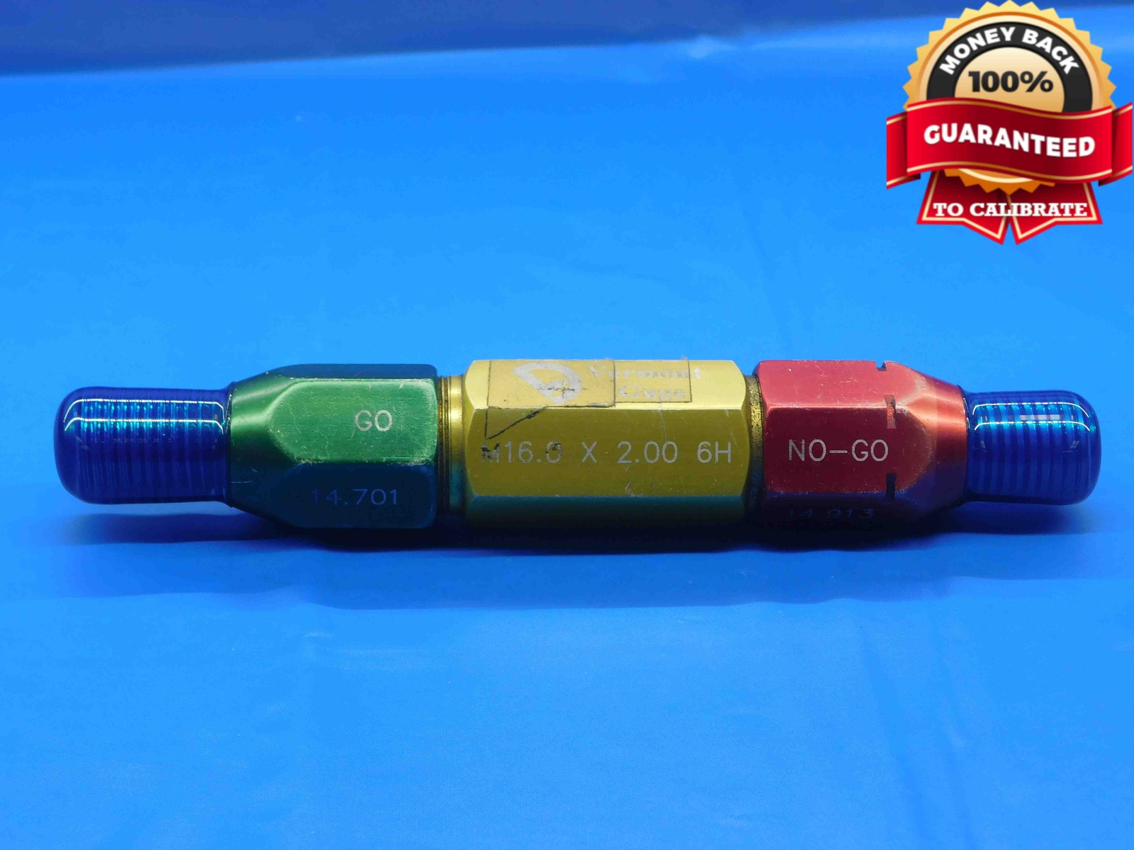 M16 X 2 6H VERMONT THREAD PLUG GAGE 16 2.0 GO NO GO P.D.'S = 14.701 ...